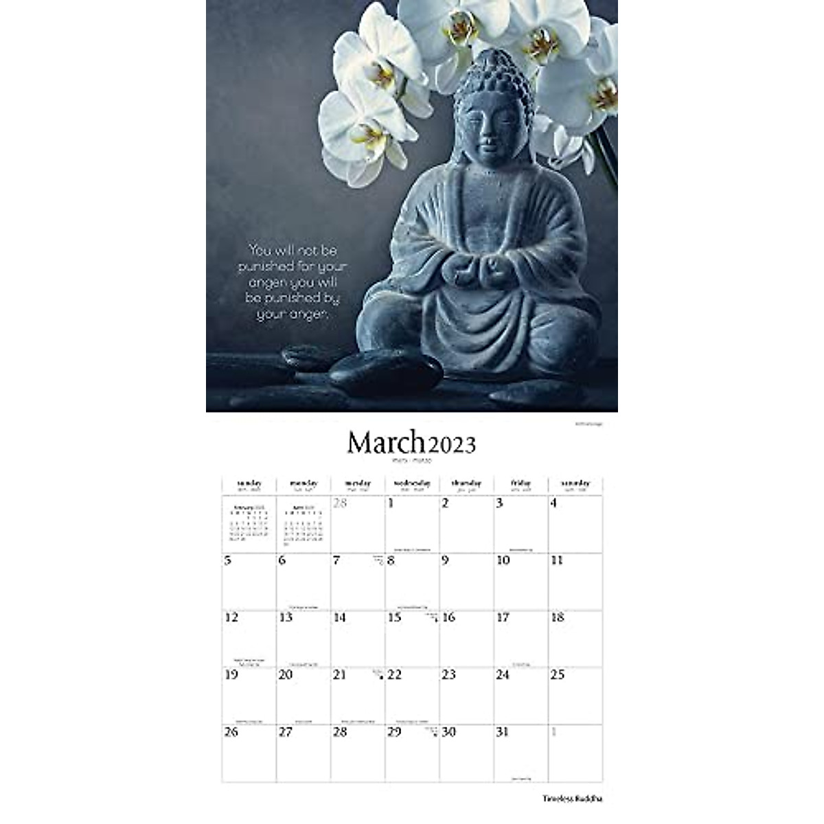 Timeless Buddha | 2023 12 x 24 Inch Monthly Square Wall Calendar | Brush Dance | Inspiration Thailand Peace
