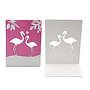 Enyuwlcm Metal Book End for Kids Cute Bookends with Nonskid Base 1 Pair Cartoon Pink Flamingo