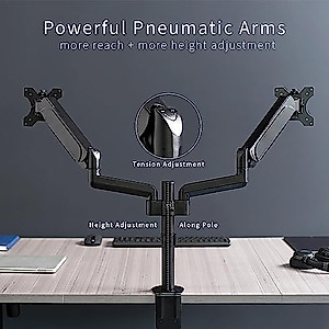 VIVO Dual Monitor Arm Mount for 17 to 32 inch Screens - Pneumatic Height Adjustment, Full Articulating Tilt, Swivel, Heavy Duty VESA Stand with Desk C-clamp and Grommet Option STAND-V002K