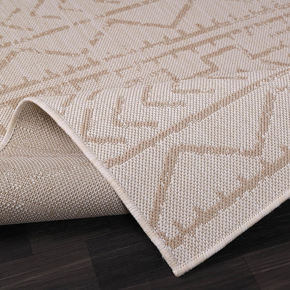 Beverly Rug Waikiki Indoor Outdoor Rug 6x9, Washable Outside Carpet for Patio, Deck, Porch, Trellis Area Rug, Water Resistant, Beige - White