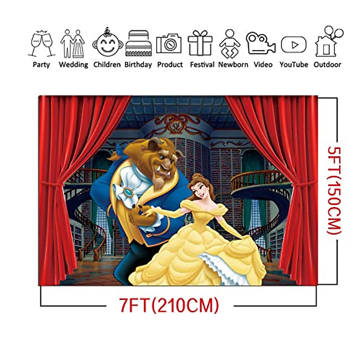Beauty and The Beast Photography Backdrop Red Curtain Castle Background 7x5ft Happy Birthday Photo Background Kids Beauty and The Beast Engagement Birthday Party Decorations Banner