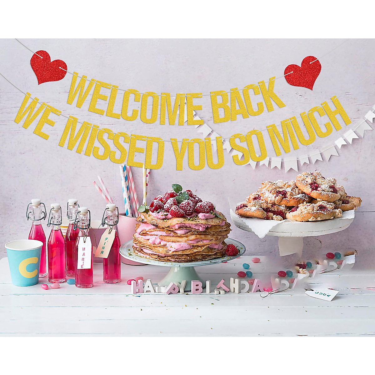 Welcome Back We Missed You So Much Banner, Welcome Back Family Party Decor, Welcome Home We Will Miss You Banner Decorations, Missed You So Much Banner Party Supplies Gold Red