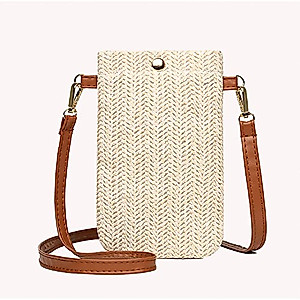 Aktudy Women Mini Straw Messenger Bags Hand Woven Summer Beach Shoulder Phone Wallet