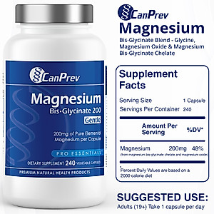 CanPrev Magnesium Bisglycinate (240 Count (Pack of 1), 200mg - Gentle)