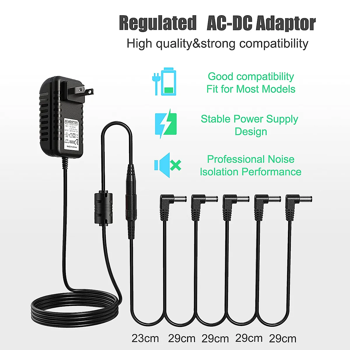 AZOR Pedal Power Adapter with Distortion Guitar Pedal Effect 3 Modes Natural, Tight, Classic with True Bypass Black AP-302