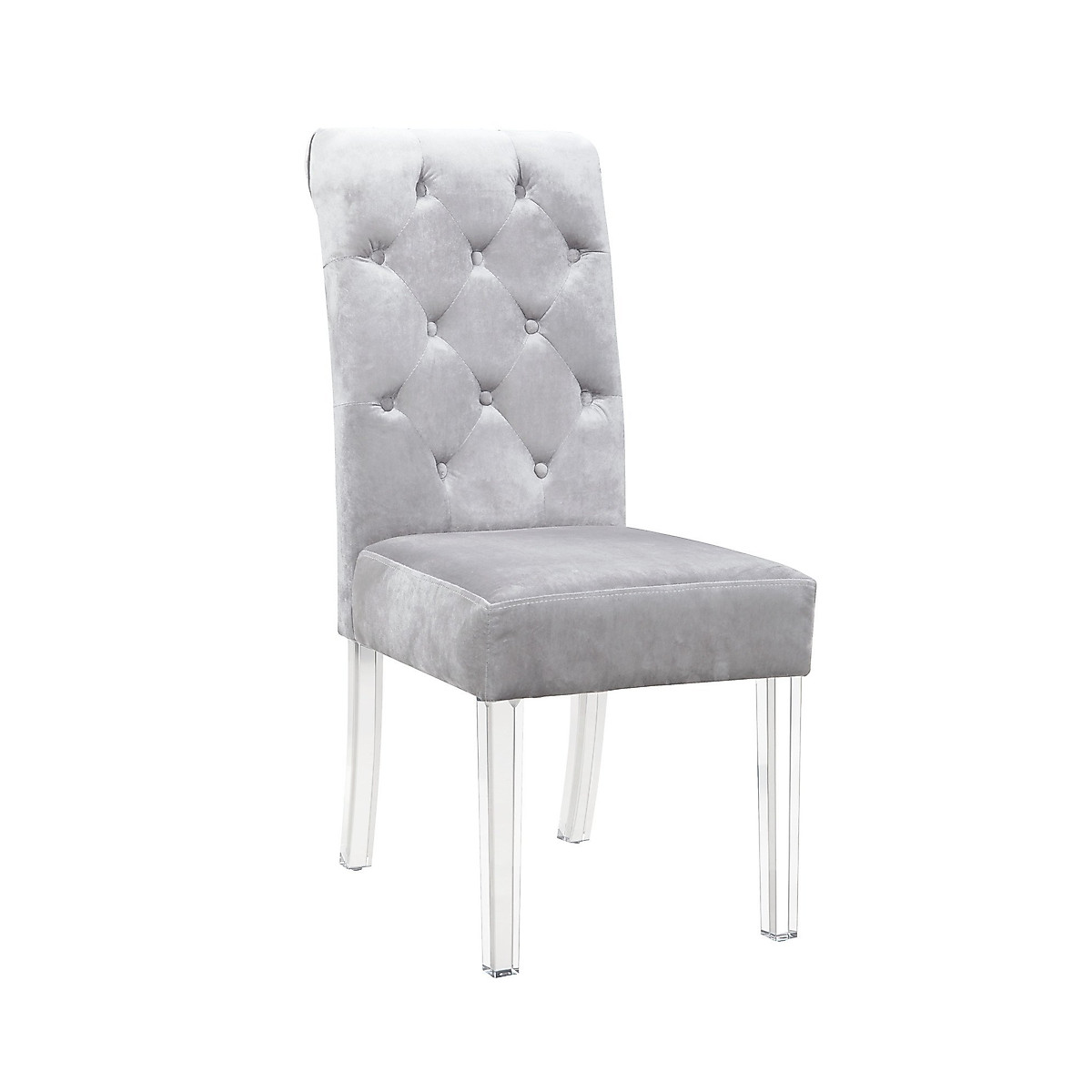 Iconic Home Sharon Dining Side Chair Button Tufted Velvet Upholstered Acrylic Legs (Set of 2) Modern Contemporary, Silver
