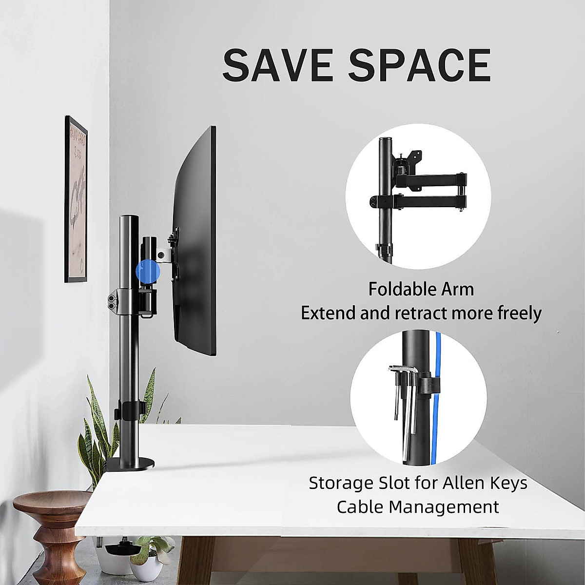 Bracwiser Monitor Mount Single Fully Adjustable Arm Fits One Screen 13-32 inch 22lbs for Monitor Computer Screen 13 15 17 19 20 22 23 24 26 27 30 32 inch VESA 75 100 (MD7421)