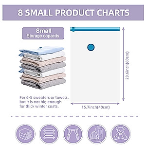 8 Pack Small Vacuum Storage Bags,Cindybear Space Saver Bags with Hand Pump,Vacuum Sealer Bags for Clothing,Comforters,Blankets,Bedding and Travel
