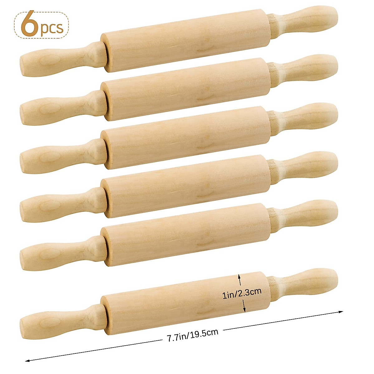 BILLIOTEAM 6 Pack 8 Inch Mini Wood Rolling Pin,Great for Children Kids Girls and Boys,Small Wooden Rollers for Art and Crafting,Baking,Cookie Dough,Cooking,Clay,Play Doh