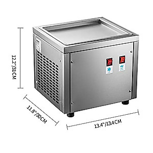 VEVOR Commercial Rolled Ice Cream Machine, Stir-Fried Ice Cream Roll Machine with Single Square Pan, Stainless Steel Stir-Fried Ice Cream Roll Maker, Yogurt Cream Machine for Bars Cafés Dessert Shops