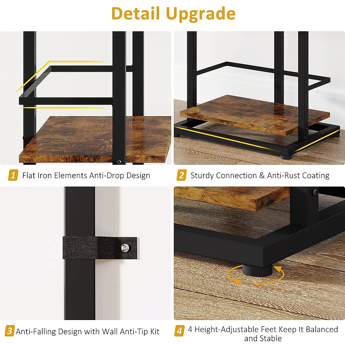 Hosfais Book Shelf Narrow Bookshelf: 5 Tier Wood Bookcase with Metal Edge Protection Industrial Modern Bookshelf Book Storage Organizer for Living Room Bedroom Home Office (Rustic Brown)