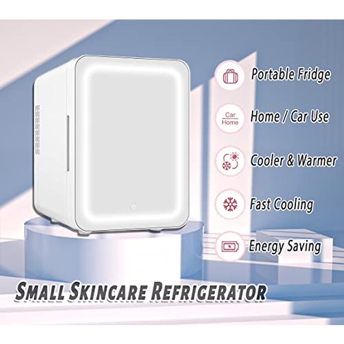 VNIMTI Mini Skincare Fridge 4 Liter/6 Cans, Portable Cosmetic Fridges with Makeup Mirror, Cooler & Warmer, AC & DC, Small Refrigerator for Bedroom, Car, Office, Outdoor (White - 4L)