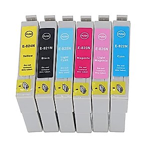 Ink Cartridge BK C M Y LC LM 6 Colors Printing Accessory Part Clear Printing Large Capacity Broad Utility for Photo Paper Document (T0821N/T0822N/T0823N/T0824N/T0825N/T0826N)