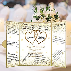 Trgowaul Gold 50th Wedding Anniversary Guest Book Alternative, 50th Anniversary Decorations, 50 Years of Marriage Signature Certificate Board, Happy 50 Anniversary Party Supplies Gift Card Men Women