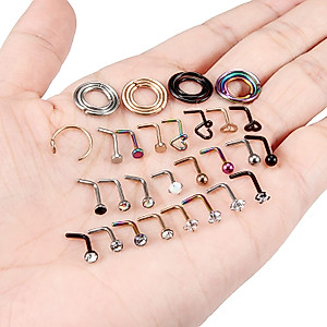 Ocptiy 22G Nose Ring for Nose Piercing Jewelry Nose Stud Women 22 Gauge Stainless Surgical Steel Thin Nose Ring Hoop L Shaped Bend Curved Nose Rings Stud Hoop Nose Piercings Jewelry for Women Men 2MM