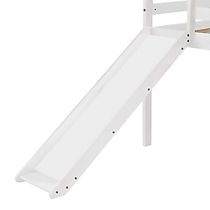 GLCHQ Multifunctional Design Solid Wood Twin Kids Loft Bed with Slide for Boys & Girls Bedroom (White)