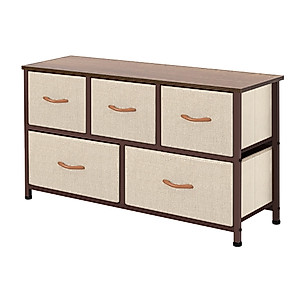 AZL1 Life Concept Extra Wide Dresser Storage Tower with Sturdy Steel Frame, 5 Drawers of Easy-Pull Fabric Bins, Organizer Unit for Bedroom, Hallway, Entryway, Dark Grey