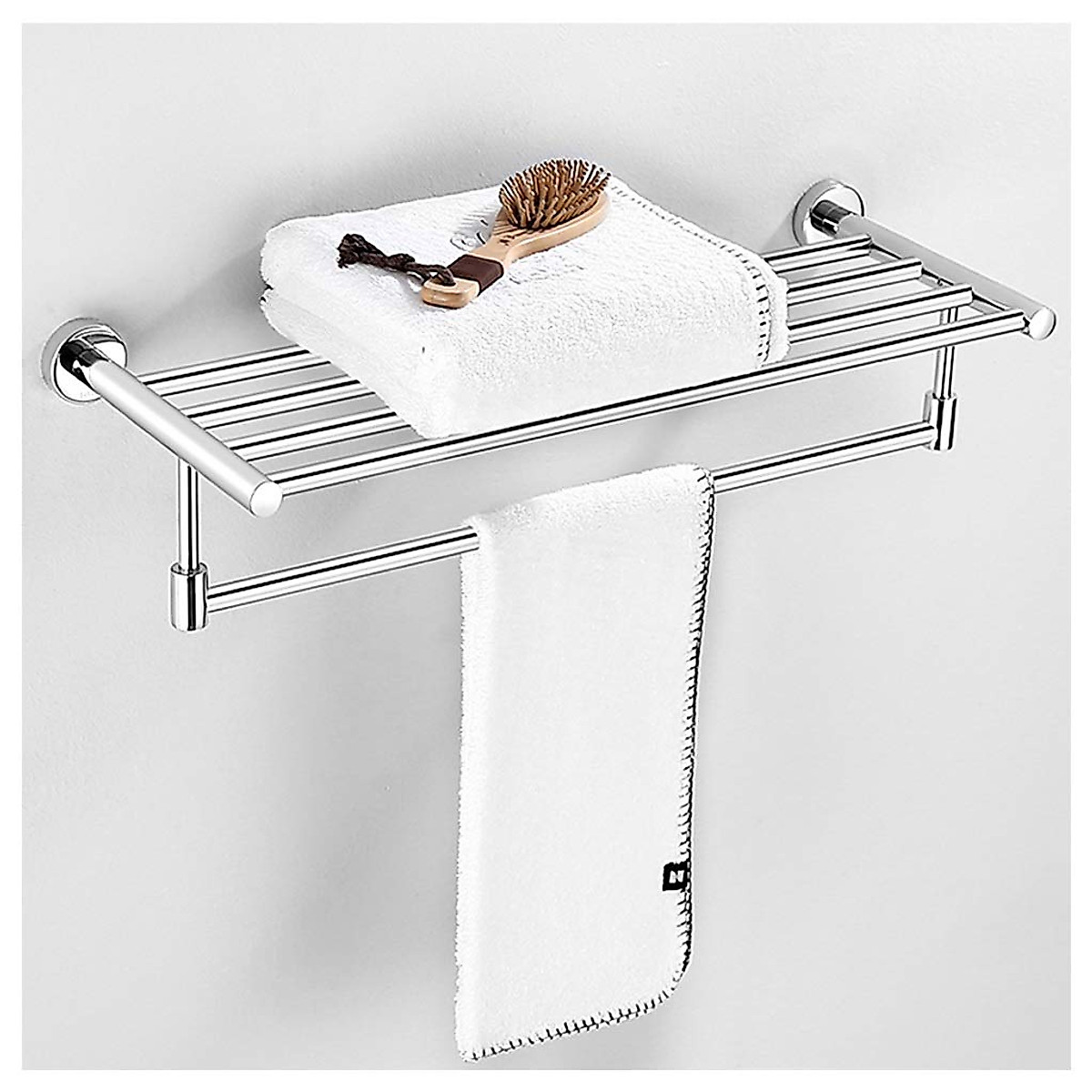 GLJ Floating Shelves Stainless Steel Drain Storage Rack, Bathroom Shower Shelf, Wall-Mounted Kitchen Spice Rack, with Towel Bar