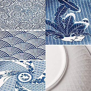Y YHY 10 Inch Ceramic Dinner Plates, Serving Plates for Christmas & Thanksgiving Dinner, Porcelain Dinner Plates Set of 4, Microwave & Dishwasher Safe, Blue and White - 4 Pattern