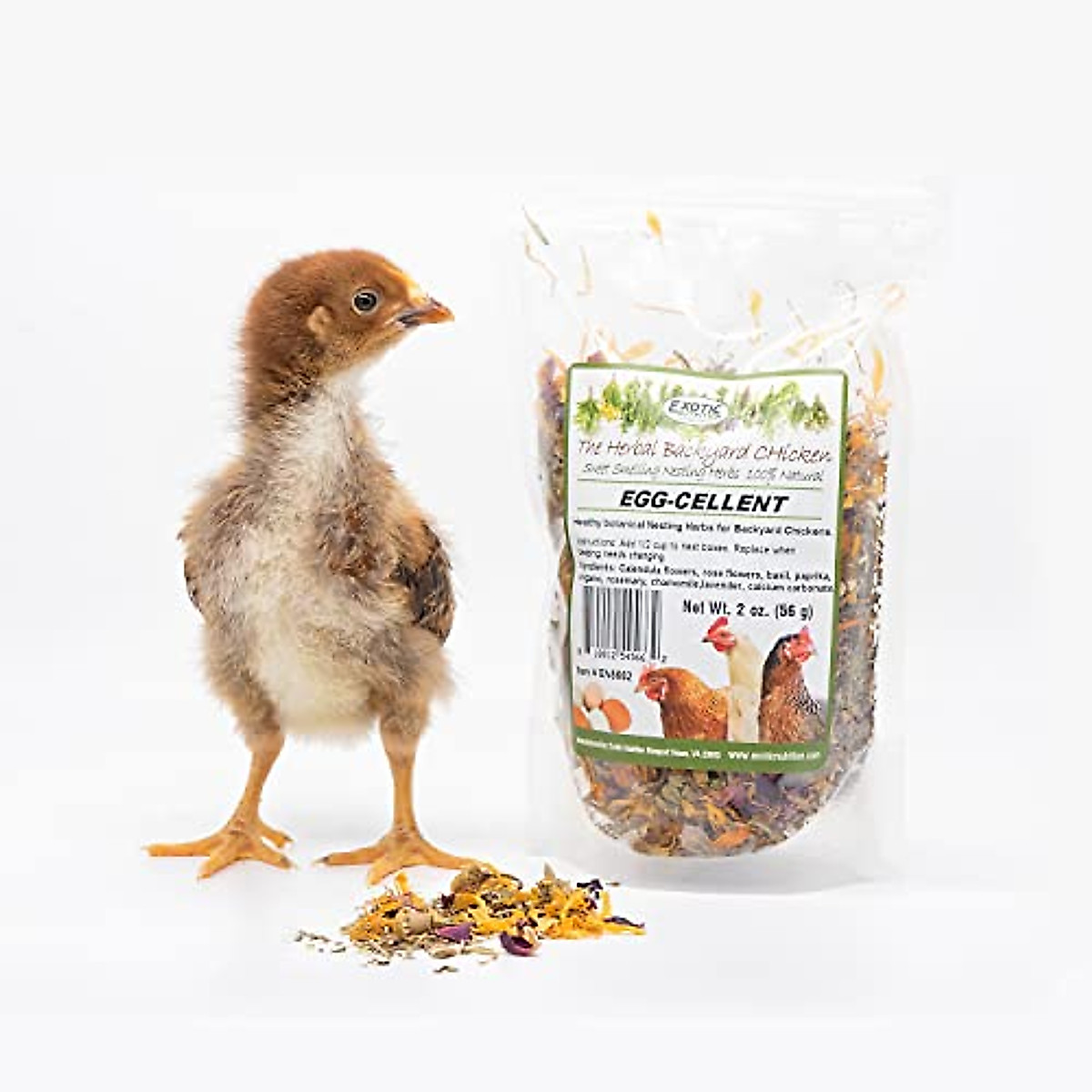 Exotic Nutrition Egg-Cellent (6oz) - Healthy All-Natural Chicken Nesting Herbs - Natural Flowers, Herbs & Calcium Carbonate - Promotes Healthy Chickens & Eggs (6 oz)
