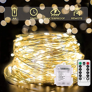 Led Fairy Lights Battery Operated, 33FT 100LED Warm White Battery Powered Copper Wire Starry String Lights for Christmas, Parties, Wedding, Bedroom, Patio, Indoor, Home Decoration