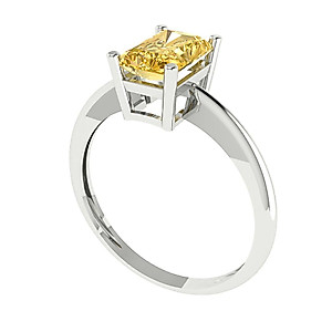 Clara Pucci 1.0 ct Radiant Cut Solitaire Natural Yellow Citrine gemstone Bridal Designer Anniversary Engagement Ring Real 14k White Gold