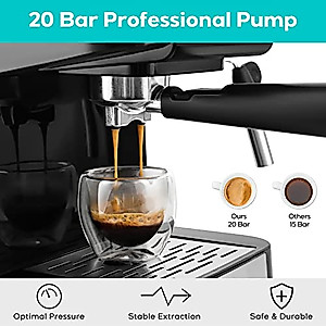 CASABREWS 20 Bar Espresso Machine, Professional Espresso Coffee Maker with Milk Frother Steam Wand, Compact Cappuccino Machine and Espresso Maker with 50 oz Water Tank for Latte, Gift for Men or Women