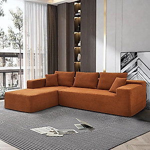 BAMOOLI 104'' Modular Sectional Couch, Modern L-Shape Sectional Sofa with Chaise Lounge, Comfy Lambswool Fabric Corner Sofa Couch, Upholstered 5 Seater Couch for Living Room, Bedroom, Apartment,Orange
