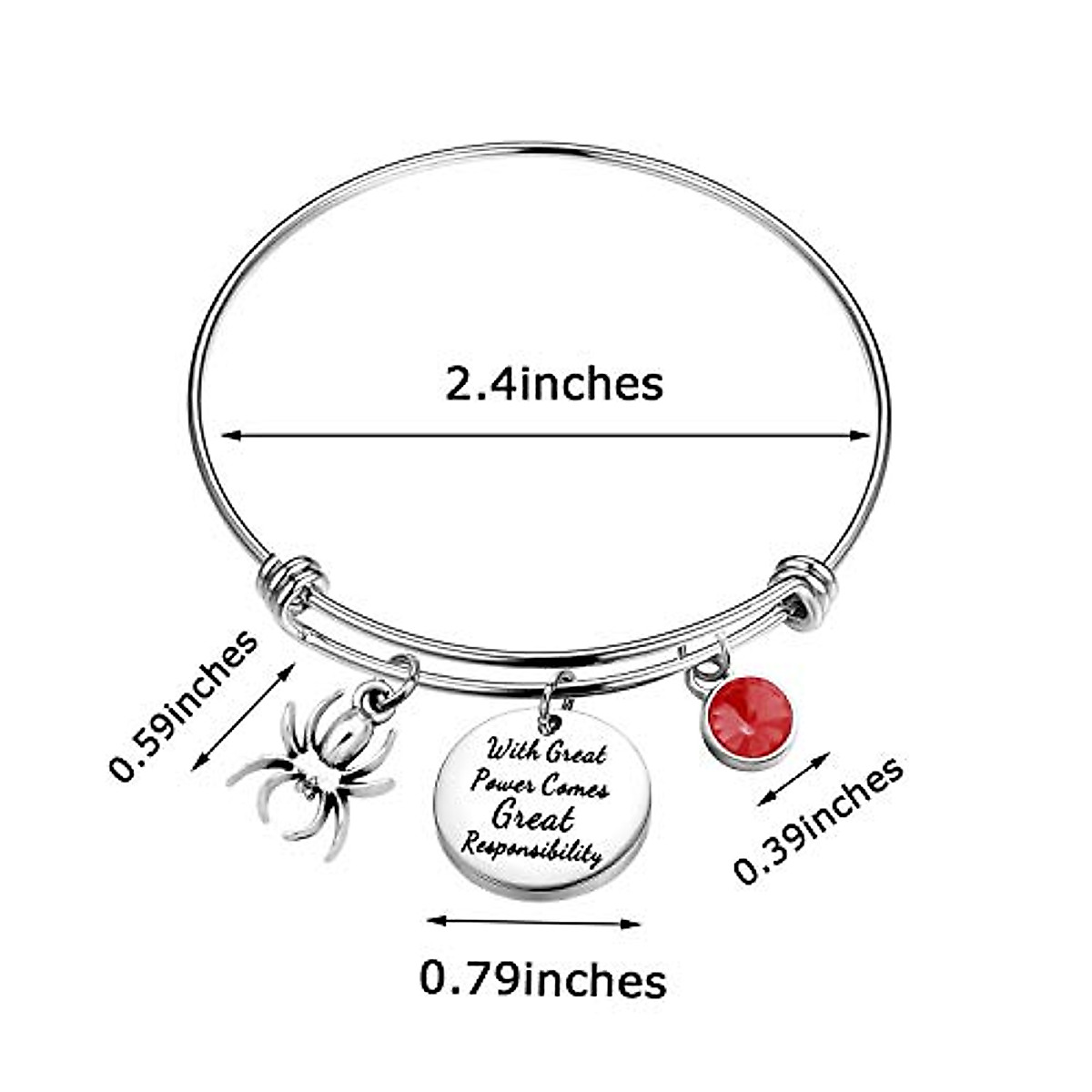 KUIYAI With Great Power Comes Great Responsibility Bracelet with Spider Charm Bangle Movie Gift Inspiration Jewelry