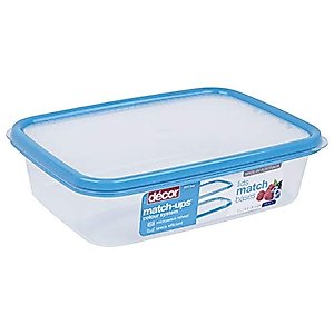 Décor Match-ups Basics Oblong 2L|Food Storage Pantry Container |Ideal for Meal Prep| BPA Free|Dishwasher, Freezer & Microwave Safe, Clear/Blue