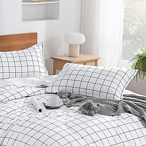 Andency Twin Size Comforter Set for Kids, 2 Pieces Black Striped White Grid Geometric Bedding Comforter, All Season Soft Lightweight Microfiber Down Alternative Bed Set for Boys Girls