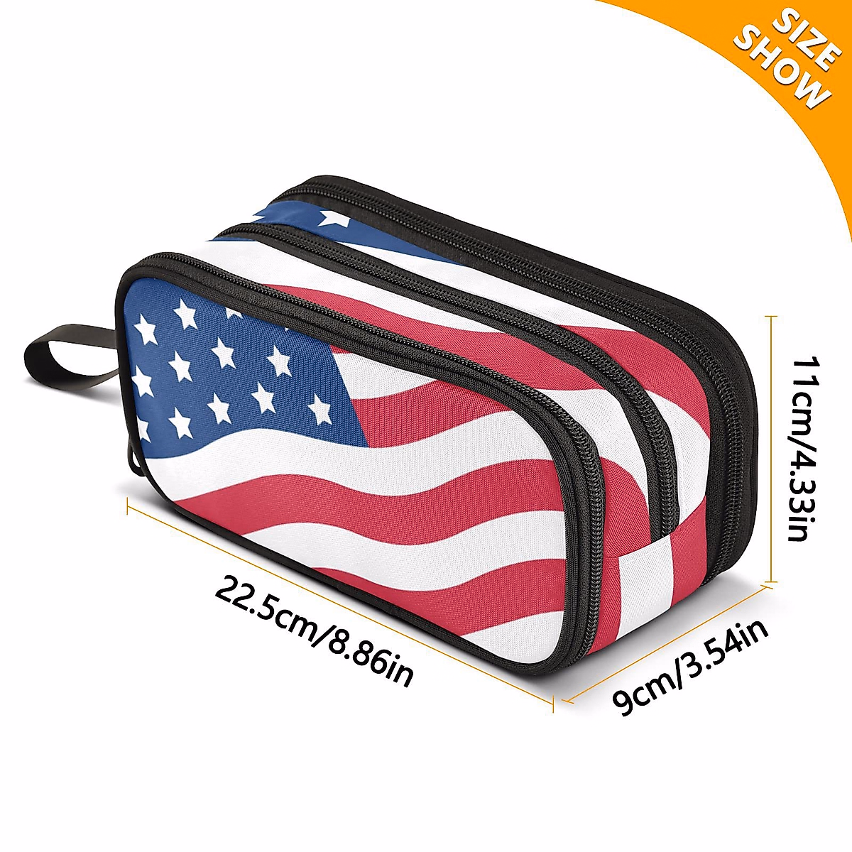 BOENLE USA American Flag Pencil Case Box Boys Girls Large Pencil Pouch Zipper Compartments Big Capacity Stationery Pen Bag Organizer for Kids Teens Adults School
