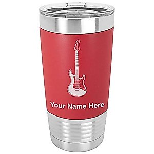 LaserGram 20oz Vacuum Insulated Tumbler Mug, Electric Guitar, Personalized Engraving Included (Silicone Grip, Red)