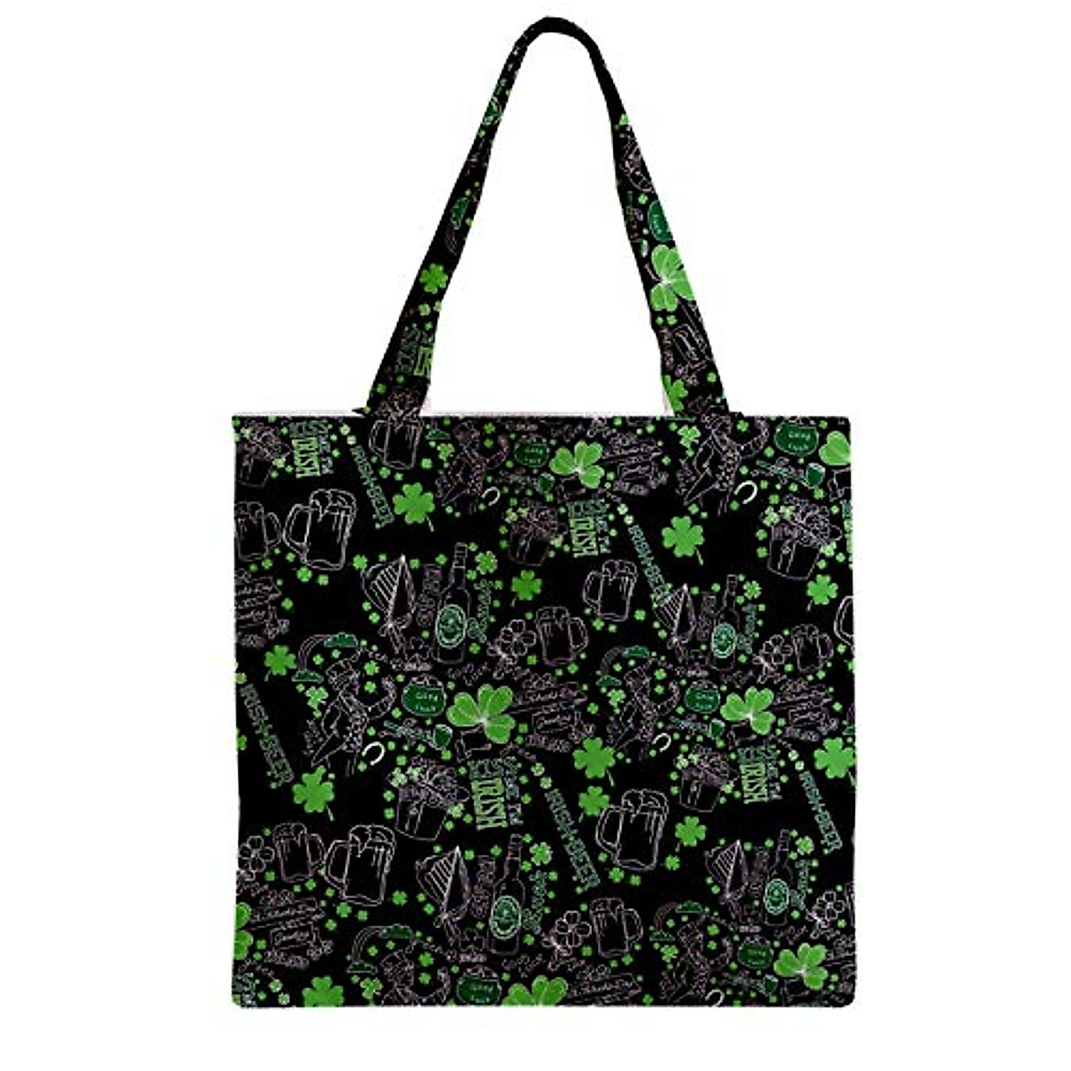 CowCow Reusable Mini Grocery Tote Bag Shamrock Black & Green St Patrick Beer Zipper Grocery Tote Bag