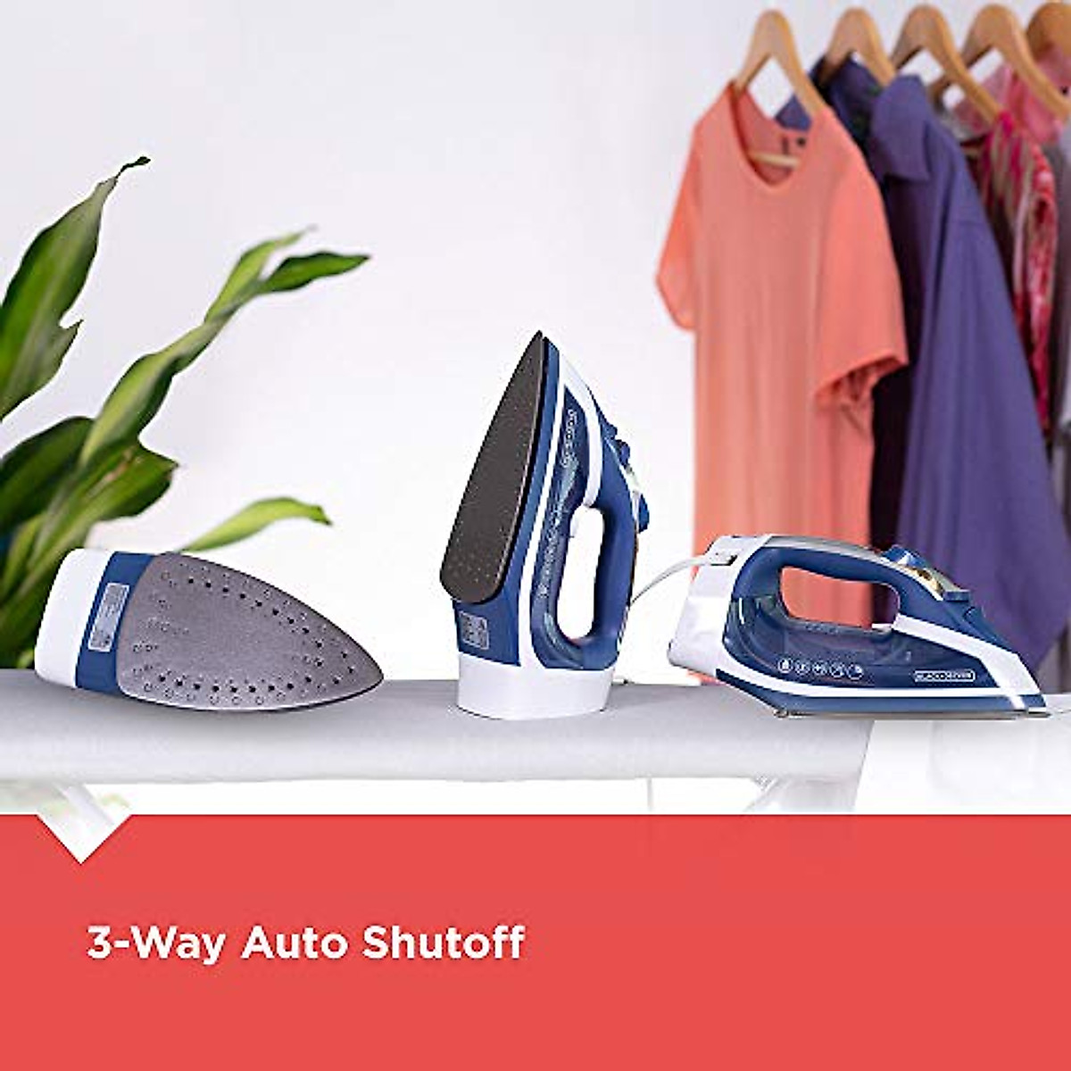 BLACK+DECKER Xpress Steam Cord Reel Iron with Nonstick Soleplate, Blue, ICR16X