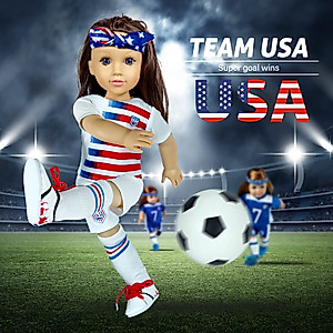 WONDOLL 18-Inch-Doll-Clothes and Accessories - WONDOLL World Cup Team USA 18'' Soccer Uniform Outfits Includes Headband,Shirt,Shorts, Socks,Shoes and Football