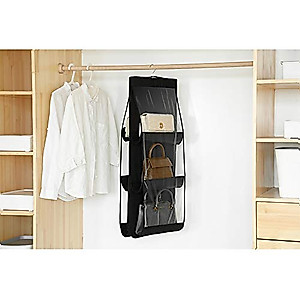 Askfairy 6 Pockets Hanging Handbag Organizer,Hanging Closet Organizer,Foldable Transparen Hanging Handbag Purse Organizer for Family Closet Bedroom