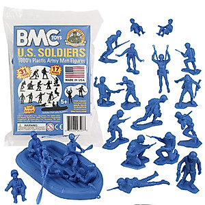 BMC Marx Plastic Army Men US Soldiers - Blue 31pc WW2 Figures - Made in USA