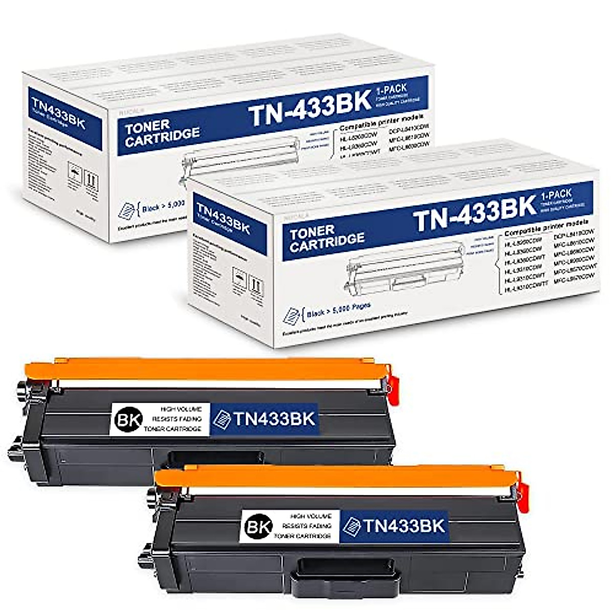 TN-433BK TN433BK Compatible 𝐇𝐢𝐠𝐡 𝐘𝐢𝐞𝐥𝐝 Toner Cartridge NUCA Replacement for Brother TN-433BK HL-L8360CDWT HL-L9310CDW HL-L8260CDW HL-L8360CDW Printer Ink Cartridge (2 Pack, Black)