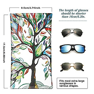 MoKo Squeeze Top Sunglasses Case, (2 Pack) Portable Eyeglass Pouch Sunglass Goggles Soft Case Protective Eyewear Case Bag Glasses Holder for Women with Cleaning Cloth, Black & Lucky Tree