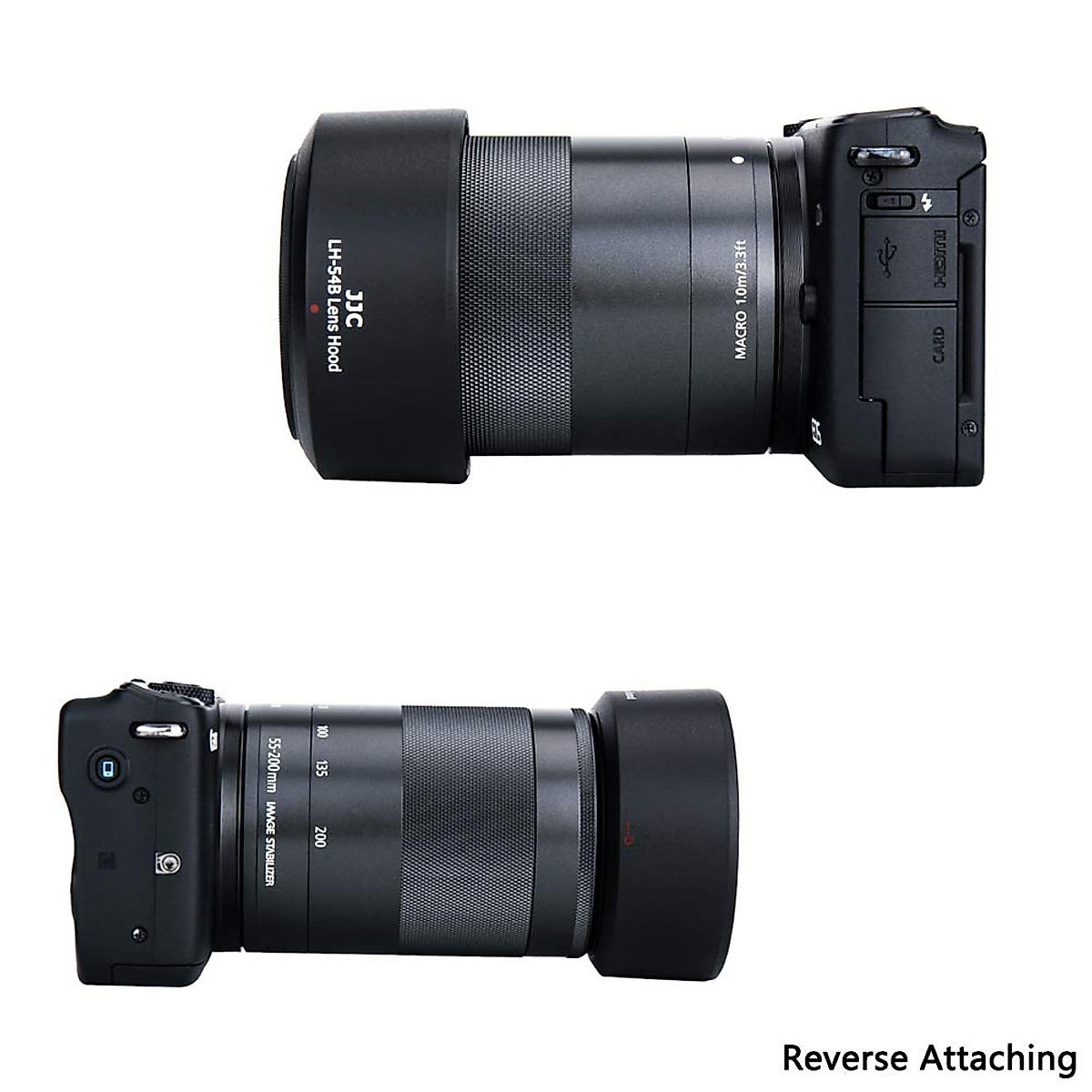 JJC Bayonet Dedicated Lens Hood Shade for Canon EF-M 55-200mm f/4.5-6.3 is STM Lens on Canon EOS M50 M100 Mirrorless Camera, Replaces Canon ET-54B OEM Lens Hood