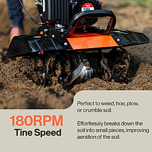 SuperHandy Tiller Cultivator 2.5HP 79cc 4 Stroke Ultra Duty 4 Premium Steel Adjustable Forward Rotating Tines for Garden, Lawn, Digging, Root/Weed Removal and Soil Cultivation