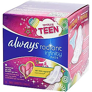 Always Radiant Teen Pads Get Real Regular Unscented w/Wings - 14ct