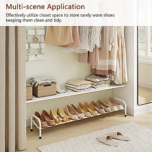 Gewudraw 1-Tier Shoe Rack Expandable, Width Adjustable Shoe Shelf Storage Organizer, 41.53'' Metal Standing Shoe Rack for Bedroom Entryway Closet, Holds up to 6 Pairs Shoes, White