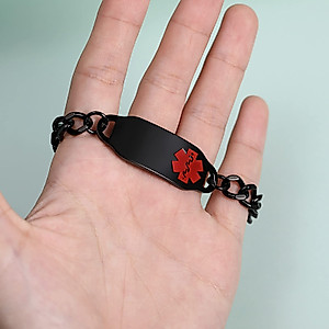 JUST MEET YOU Personalized Medical Alert Bracelets for Men Women Custom Medical ID Bracelets for Women Men Stainless Steel Medical Bracelet with Free Engraving, Adjustable(7.5-8.7 Inches)