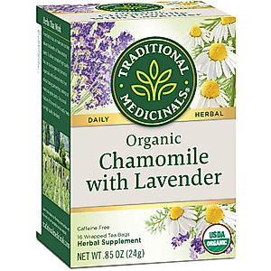 Traditional Medicinals Organic Chamomile & Lavender Herbal Tea, Settles Nervous System, (Pack of 6) - 96 Tea Bags Total
