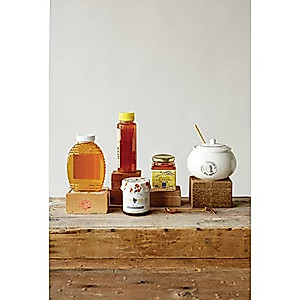 Creative Co-Op White Stoneware Honey Pot with Lid & Wood Honey Dipper (Set of 2 Pieces)