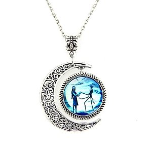 Jack and Sally Nightmare Before Christmas Moon Pendant Charm Crescent Necklace