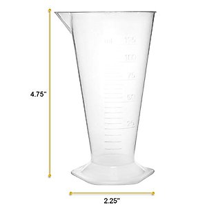 EISCO 12PK Conical Measures, 125ml - Polypropylene Plastic, Translucent - Pouring Spout - 5ml Raised Graduations - Hexagonal Base