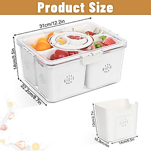 Dualshine Airtight Fruit Storage Containers for Fridge with lid and Handle,4 Removable Colanders,Food Storage Container for Fruit, Vegetables,Fresh Produce Saver,Great Refrigerator Organizer Bins